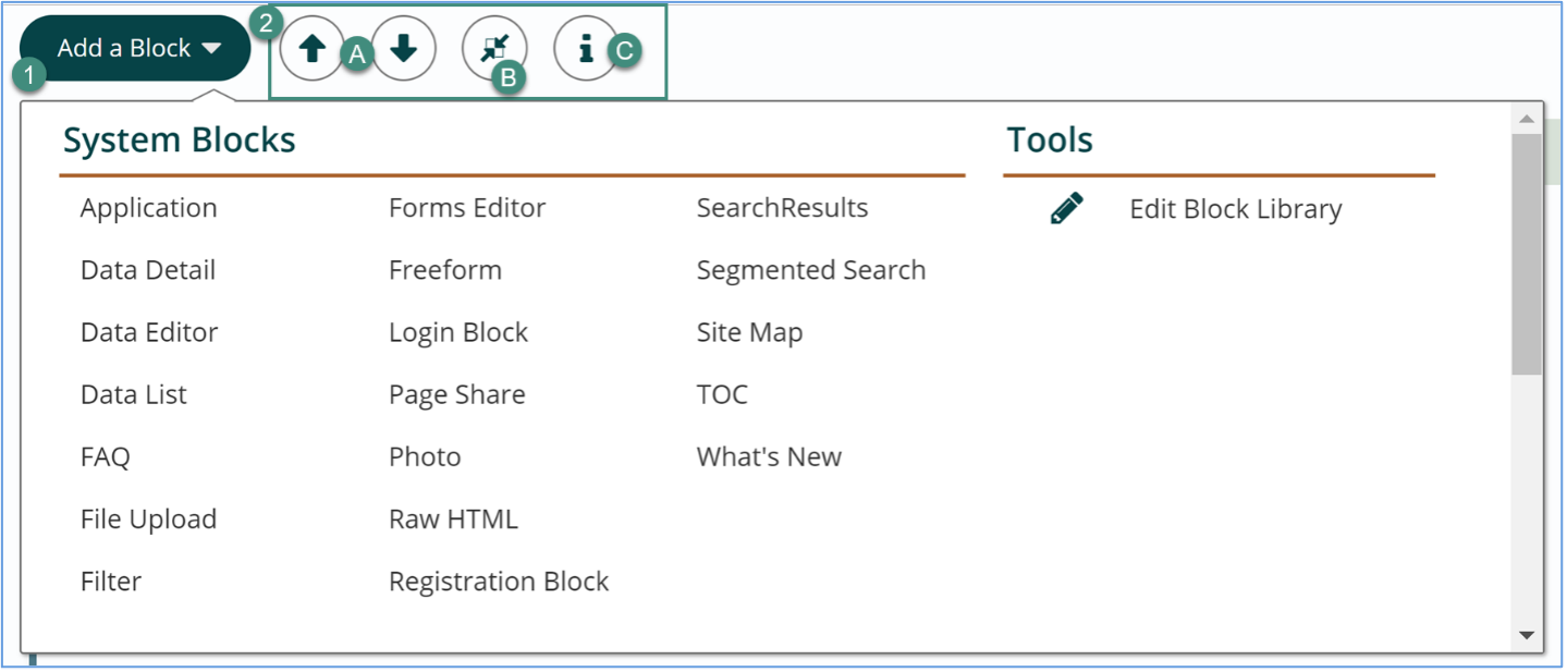 Add A Block Menu and Block Action Bar